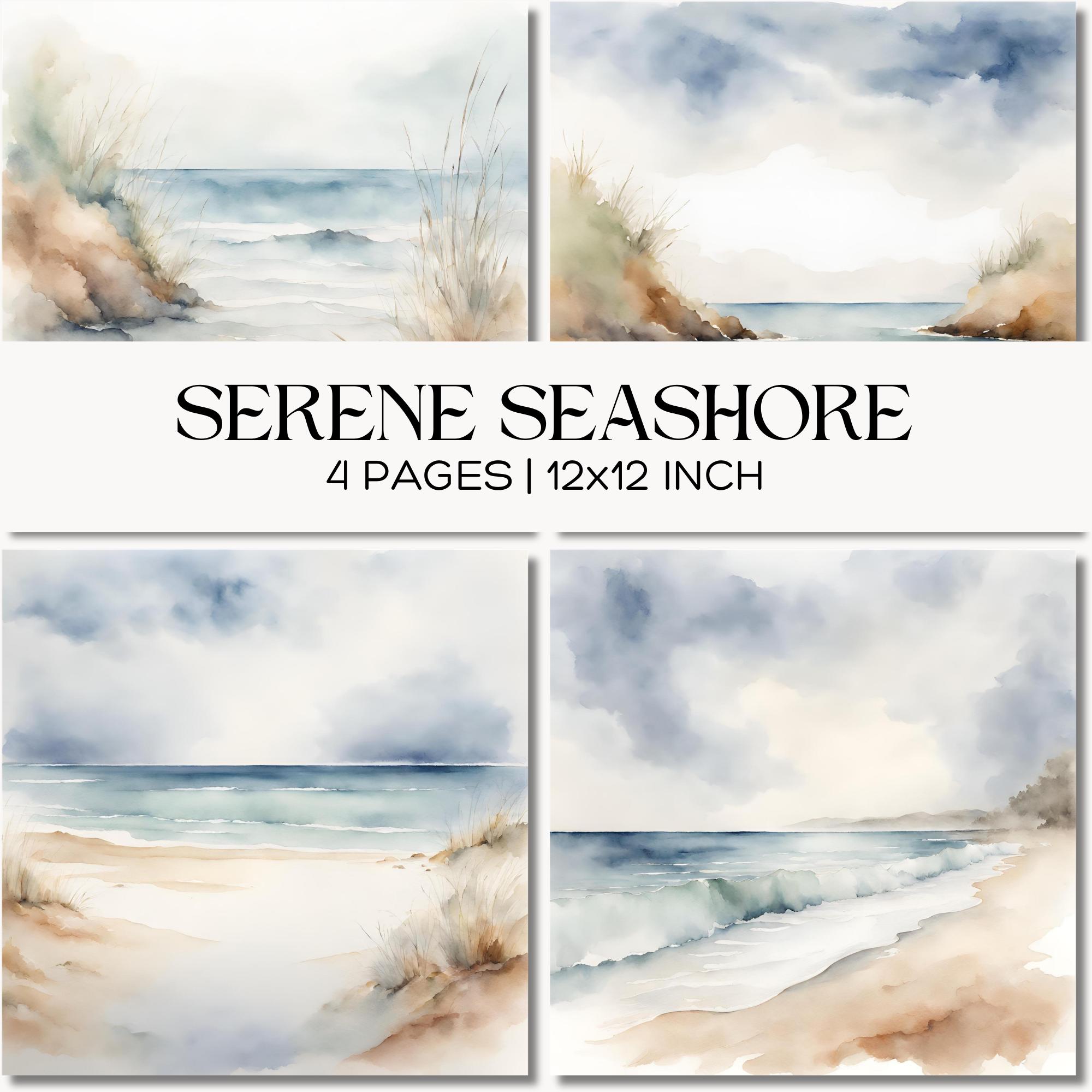Beach Watercolor Digital Papers, Serene Seashore, Ocean Scrapbook Paper ...