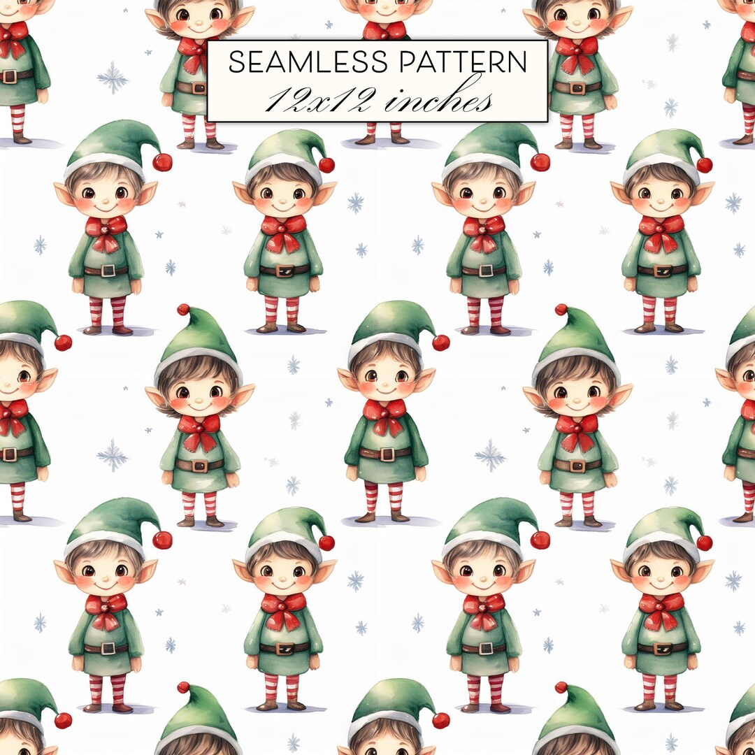 Christmas Elves Seamless Pattern, Santas Helpers Scrapbook Paper, Fabric Print, Junk Journal ...