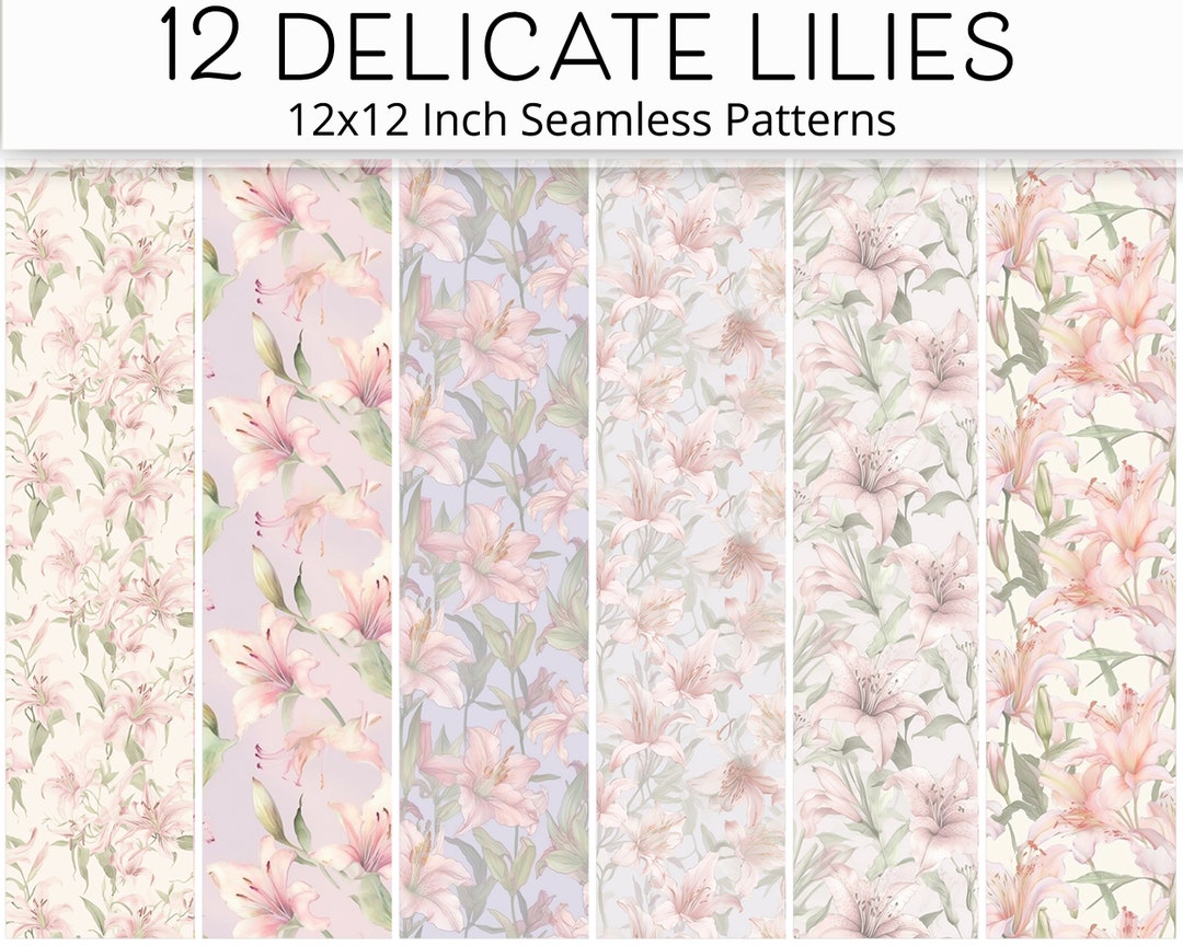 Printable Lily Backgrounds, Digital Paper Pack, Seamless Patterns ...