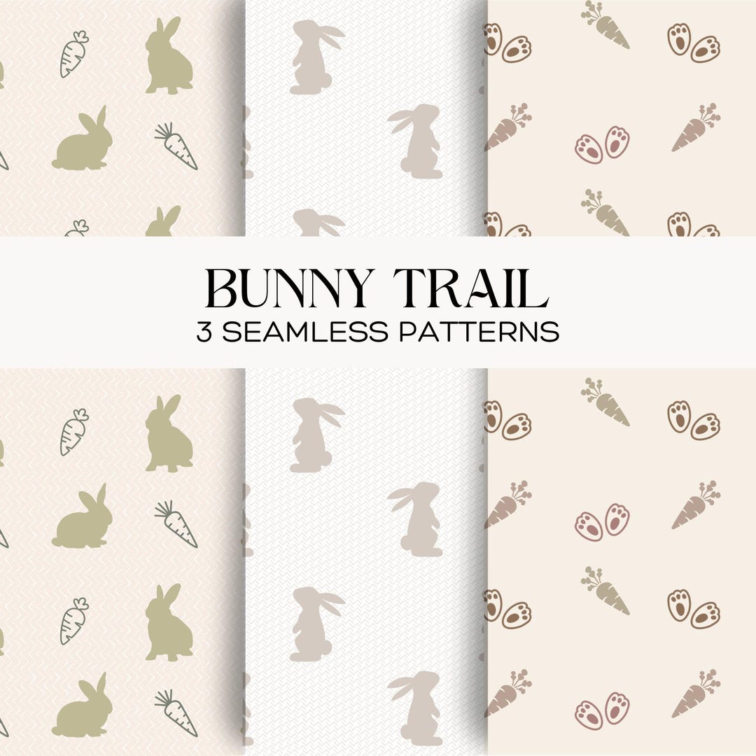 Bunny Trail Easter Digital Paper Pack, Bunny and Carrot Seamless ...