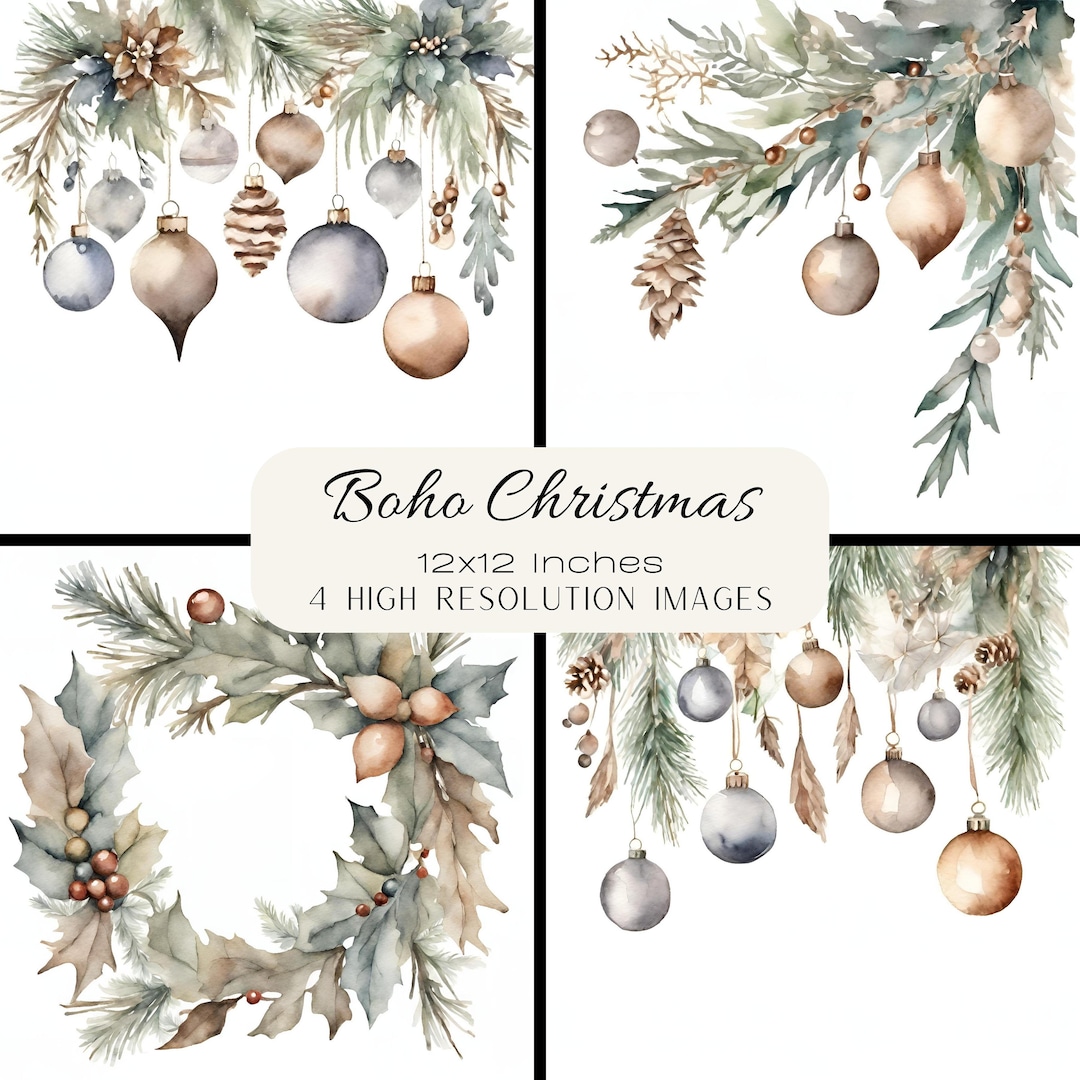 Boho Christmas Backgrounds, Set of 4 Digital Paper, Journal Paper ...