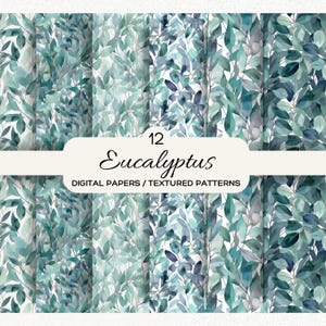 Blue Green Eucalyptus Patterns, Eucalyptus Leafy Backgrounds, Digital ...