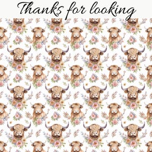 Watercolor Highland Cow Seamless Pattern – Floral Farmhouse Digital ...