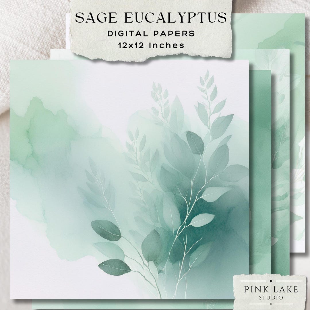 Sage & Eucalyptus Watercolor Backgrounds – Green Botanical Digital ...