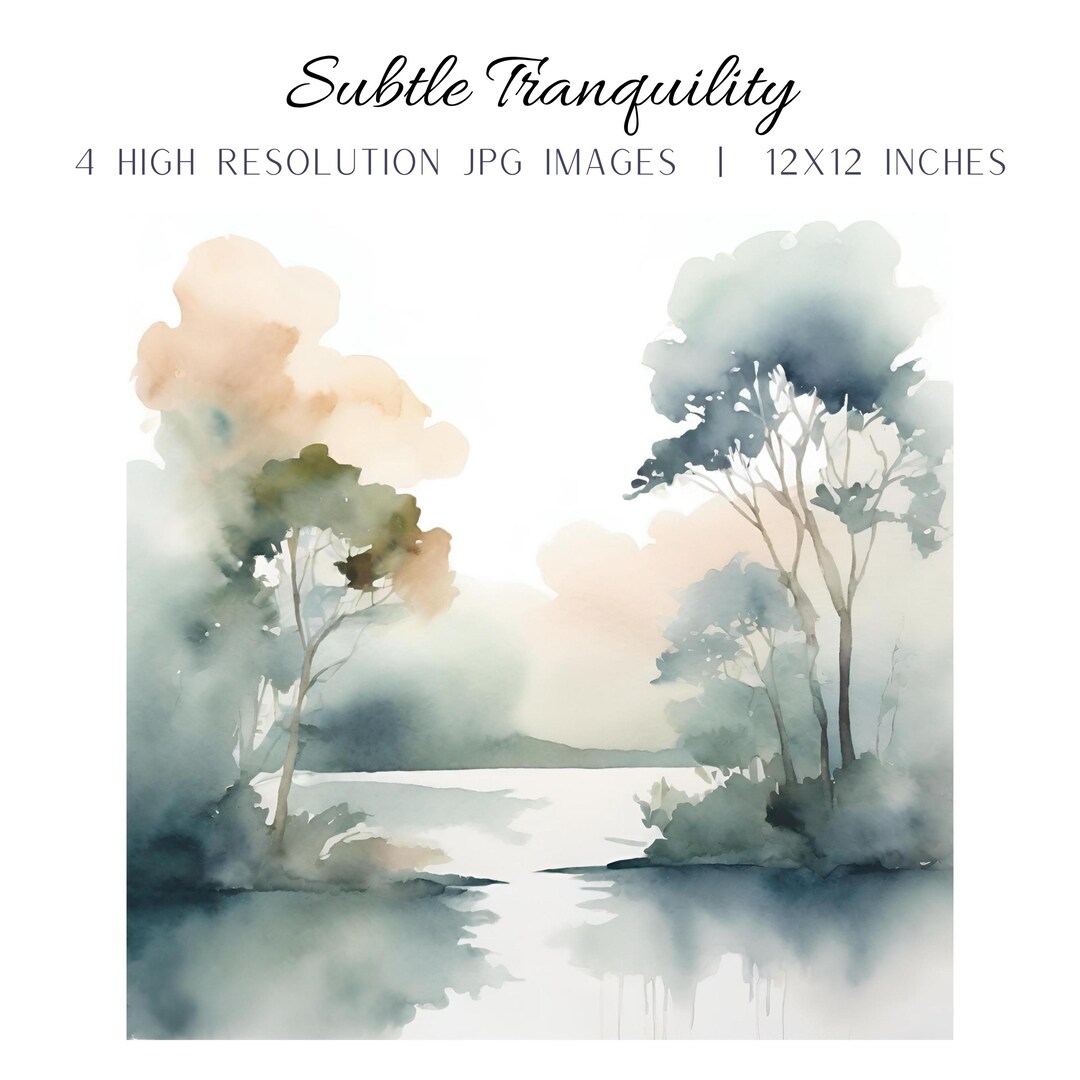 Subtle Tranquility Watercolour Lake Backgrounds, Green Watercolour ...