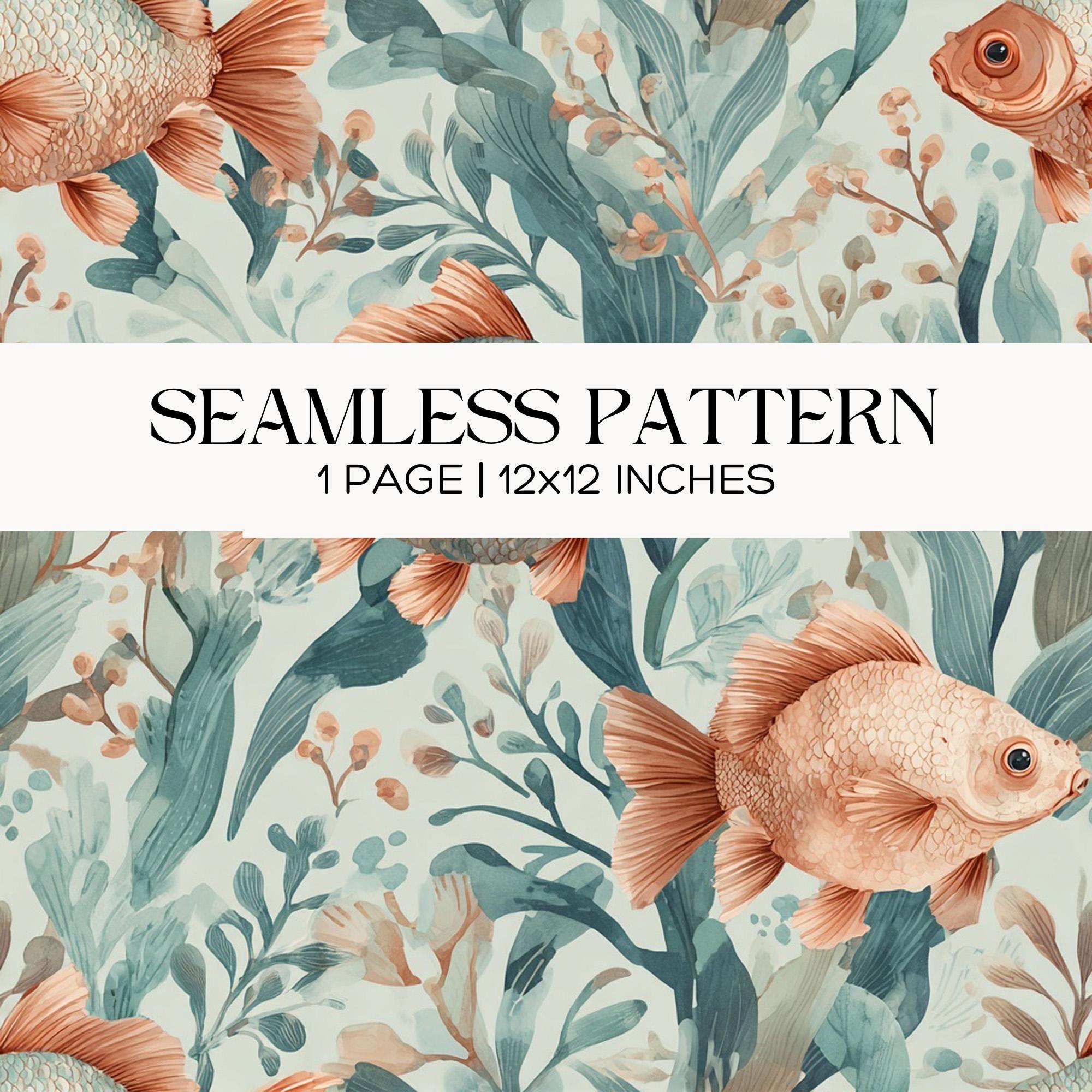 Vintage Fish Seamless Pattern, Coastal Wallpaper Fabric Design, Orange ...