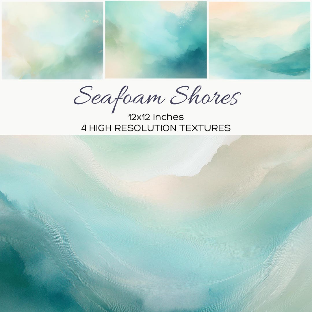 Seafoam Shores Abstract Watercolor Backgrounds – Serene Blue Green Textures for Digital Art and ...