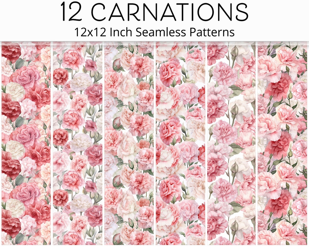 Pink and White Carnations Seamless Pattern, Surface Pattern, Continuous ...