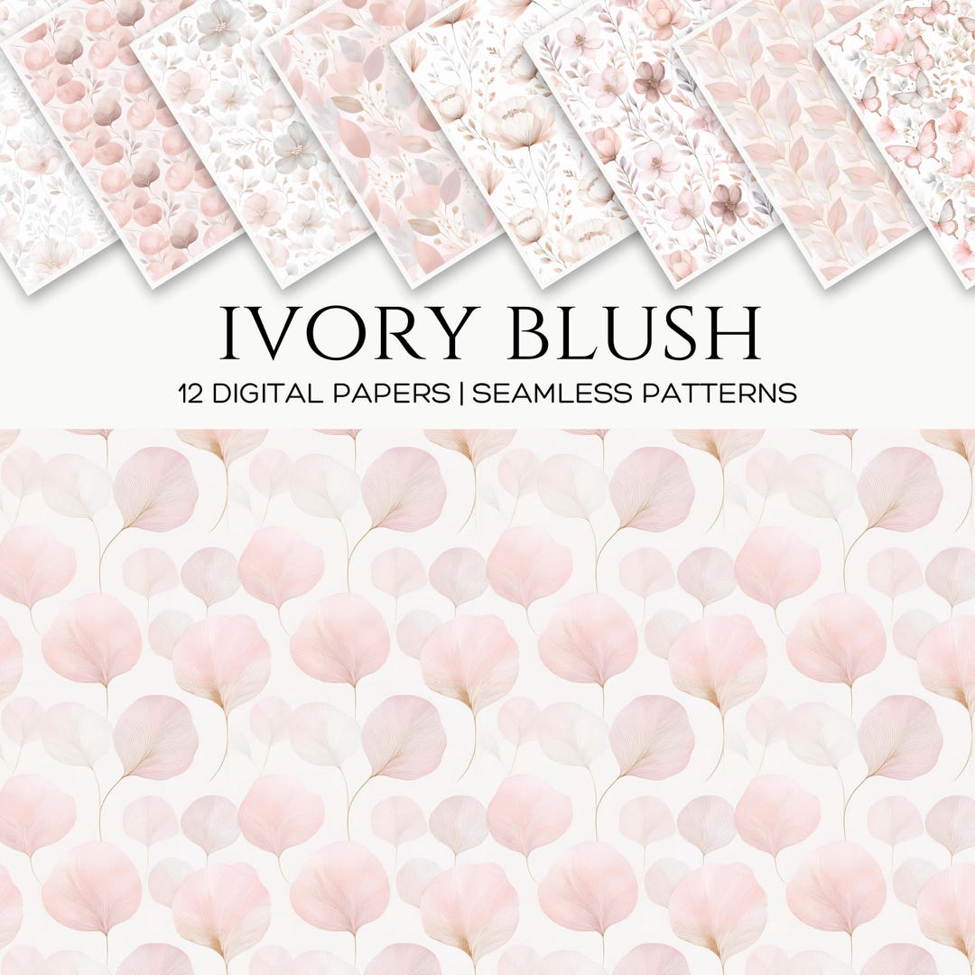 Ivory Blush Seamless Digital Paper, Soft Pink Floral Patterns, Cream ...