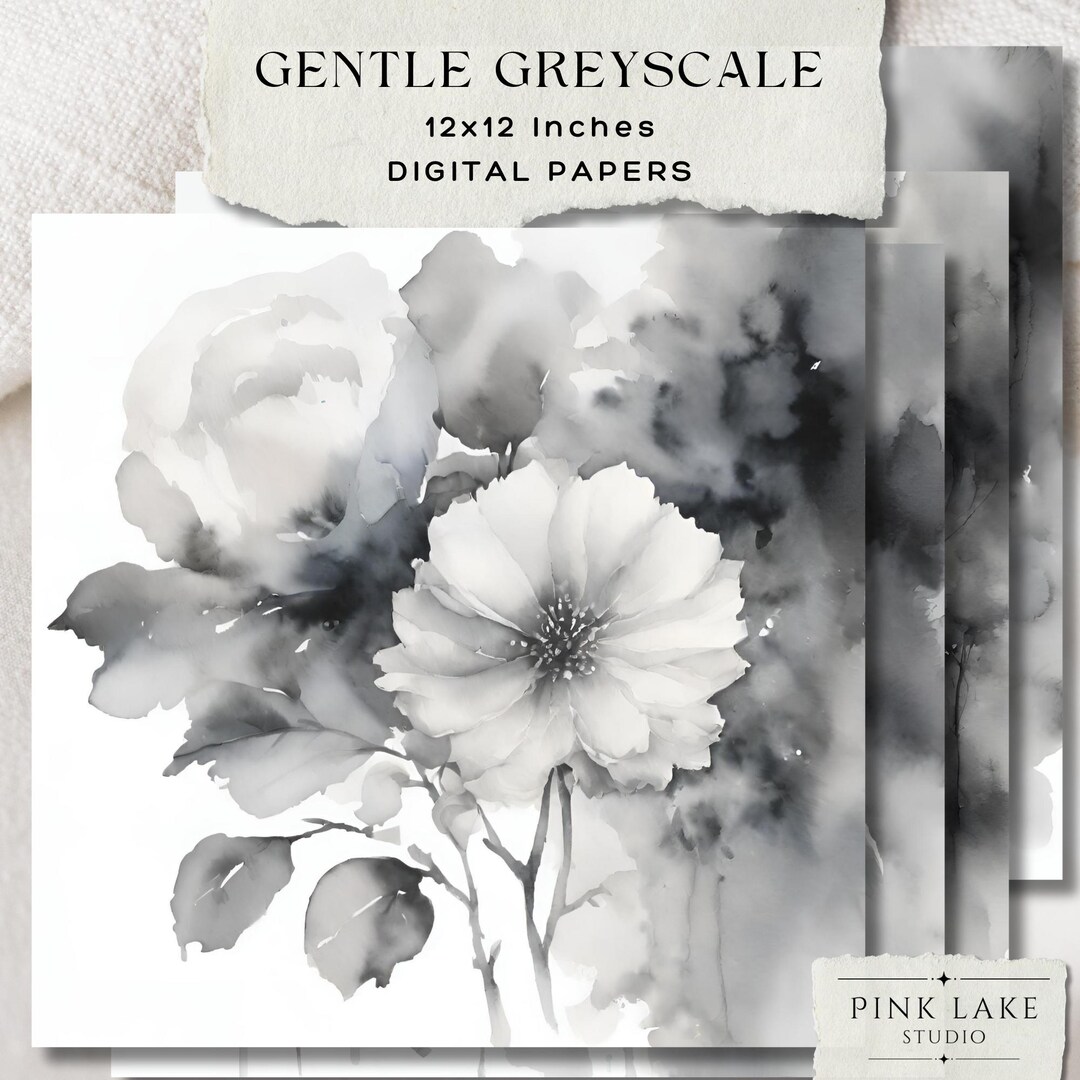 Grayscale Watercolor Digital Paper, Monochrome Art Abstract Backgrounds ...