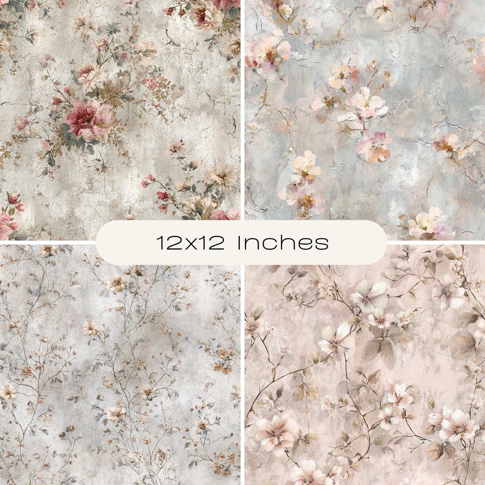 French Floral Seamless Pattern Set, Vintage Wall Textures, Château ...