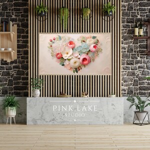 Romantic Floral Heart TV Frame Art Pastel Valentines Day Digital Decor ...