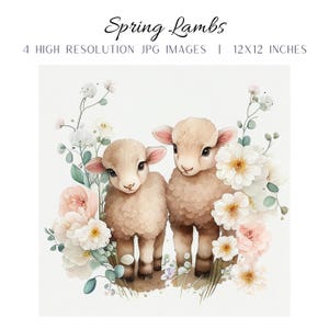Spring Lamb Clipart, Baby Sheep, Cute Farm Animals, Floral Crown ...