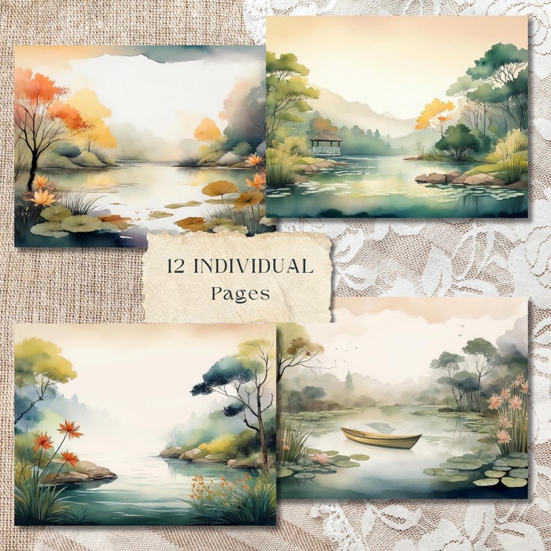 Peaceful Pond Watercolor Art, Serene Nature Landscape (digital Download ...
