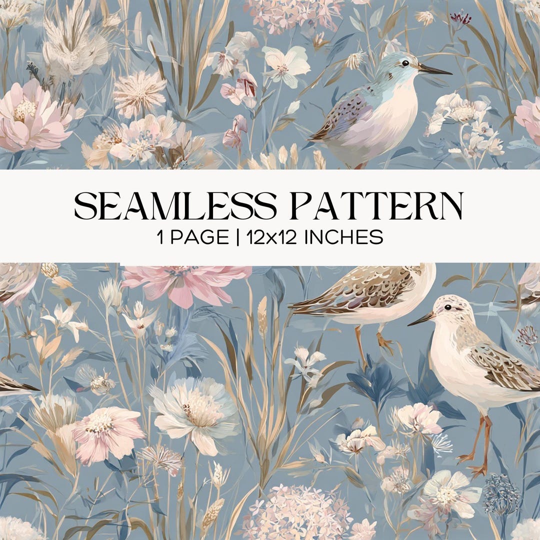 Soft Blue Bird Floral Seamless Pattern, Wildlife Illustration ...