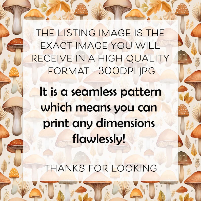 Seamless Mushroom Digital Paper, Autumn Forest Background for Junk ...