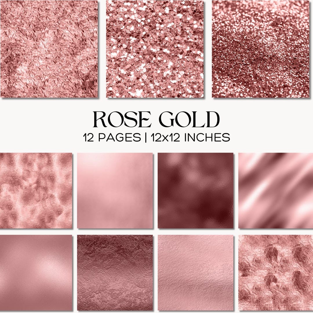 Ose Gold Glitter Digital Paper Pack, Pink Foil Backgrounds, Metallic ...