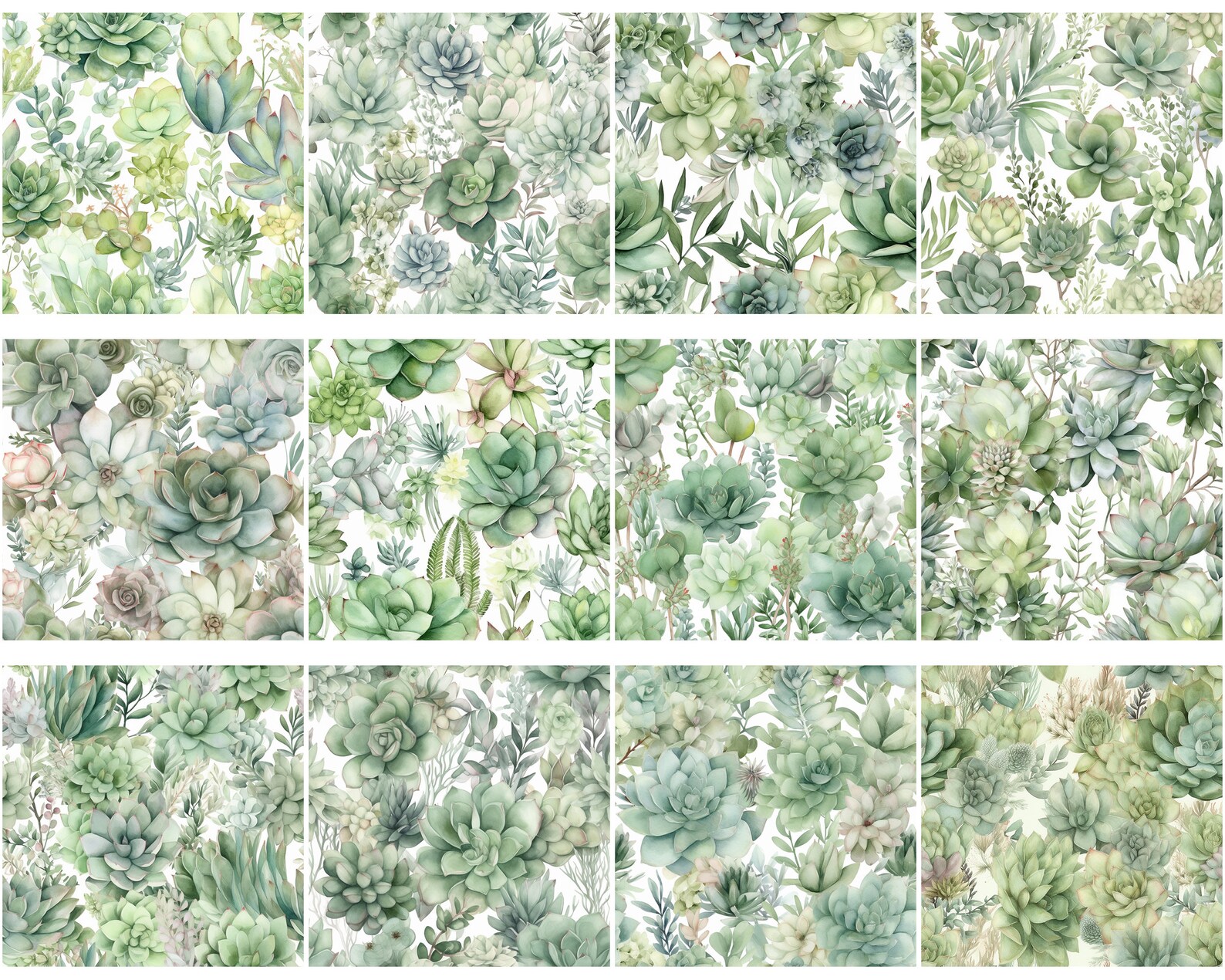Seamless Succulent Patterns, Digital Paper Bundle, Scrapbooking Paper ...