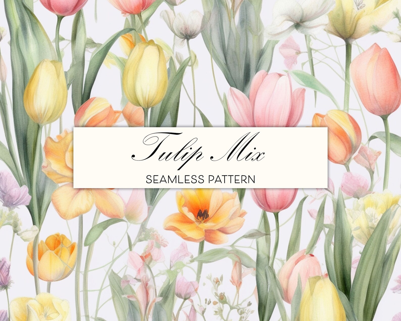 Tulip Seamless Pattern, Mixed Flowers Digital Paper, Tulip Repeat Print ...