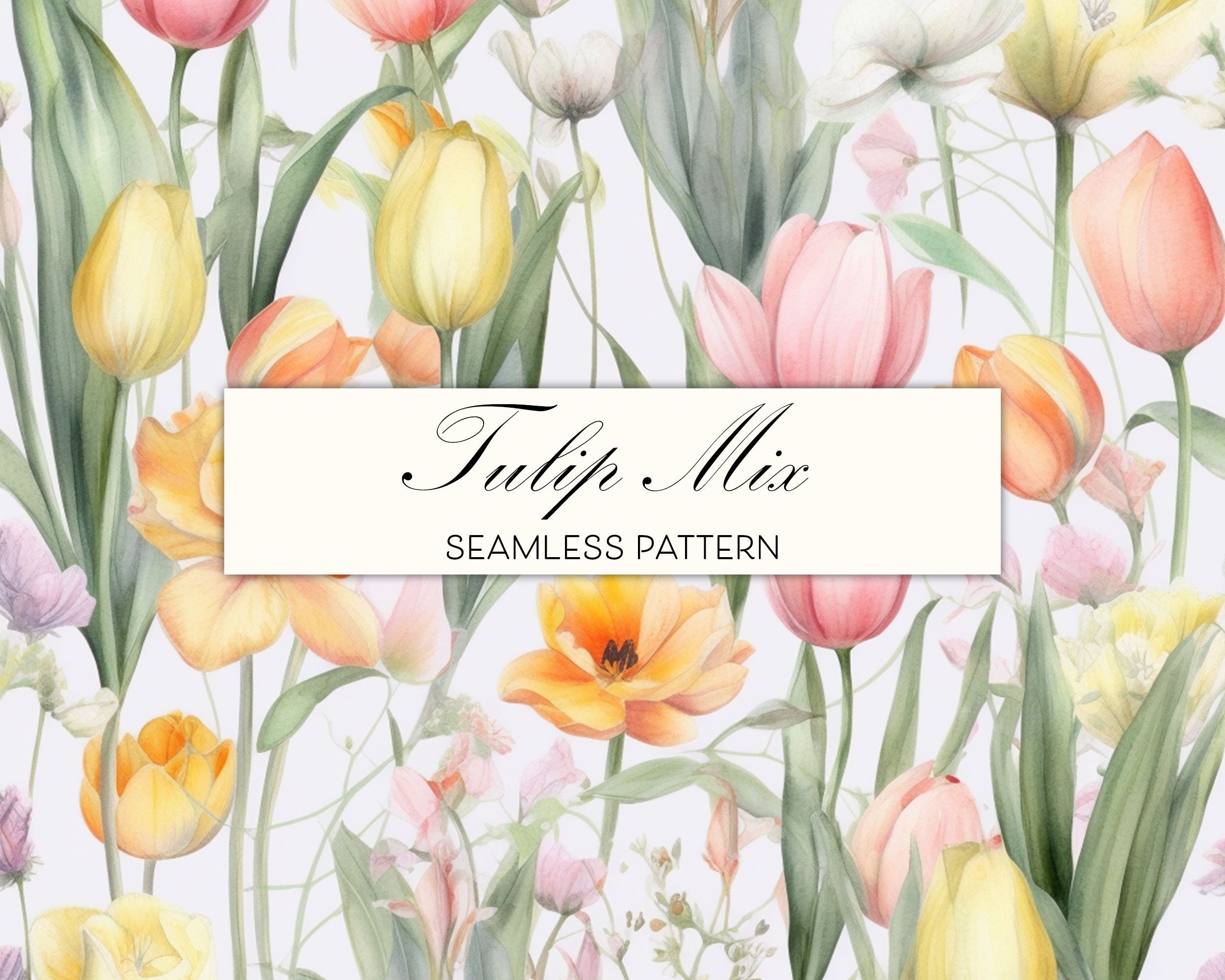 Tulip Seamless Pattern, Mixed Flowers Digital Paper, Tulip Repeat Print ...