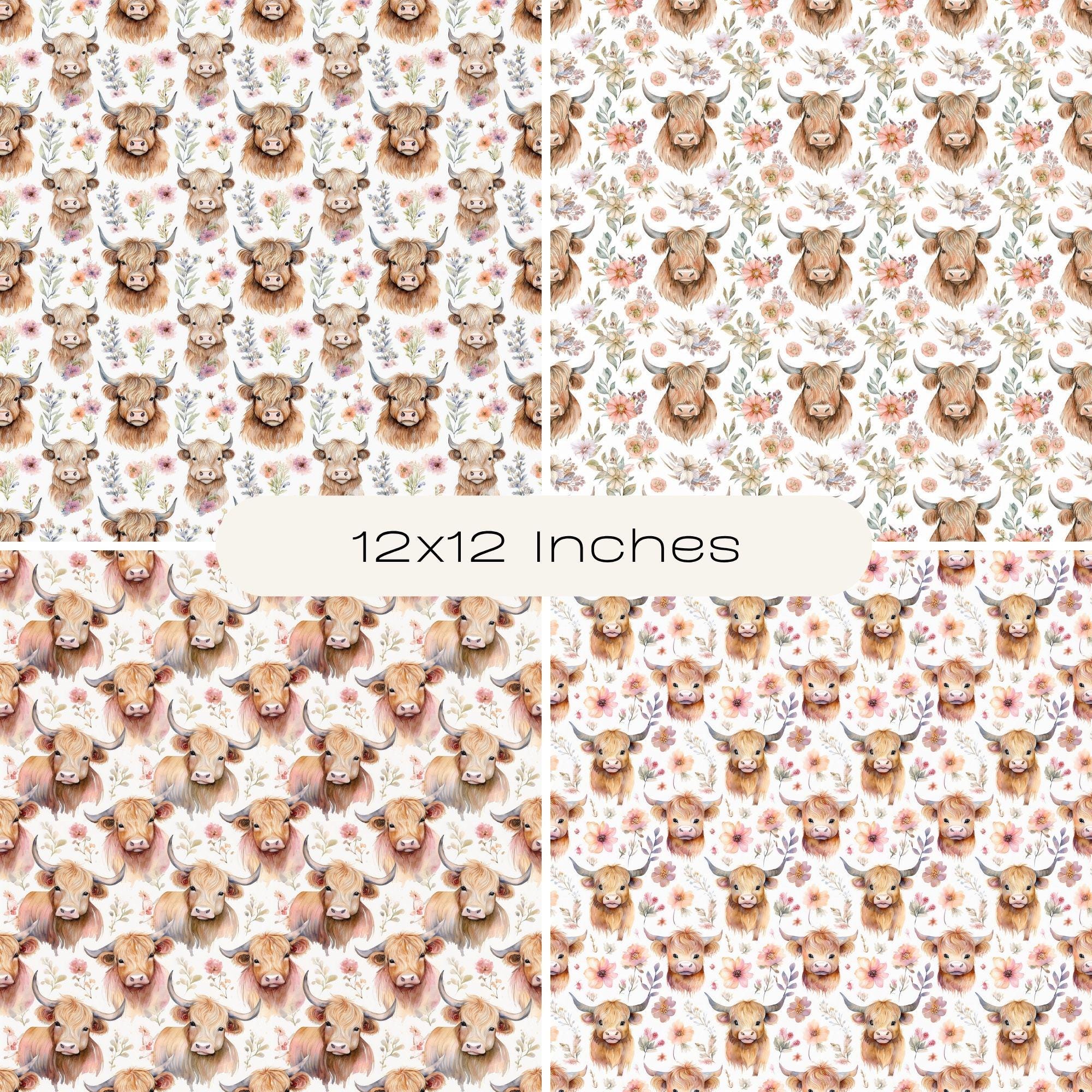 Highland Cow Watercolor Patterns, Floral Boho Heifer Digital Paper ...