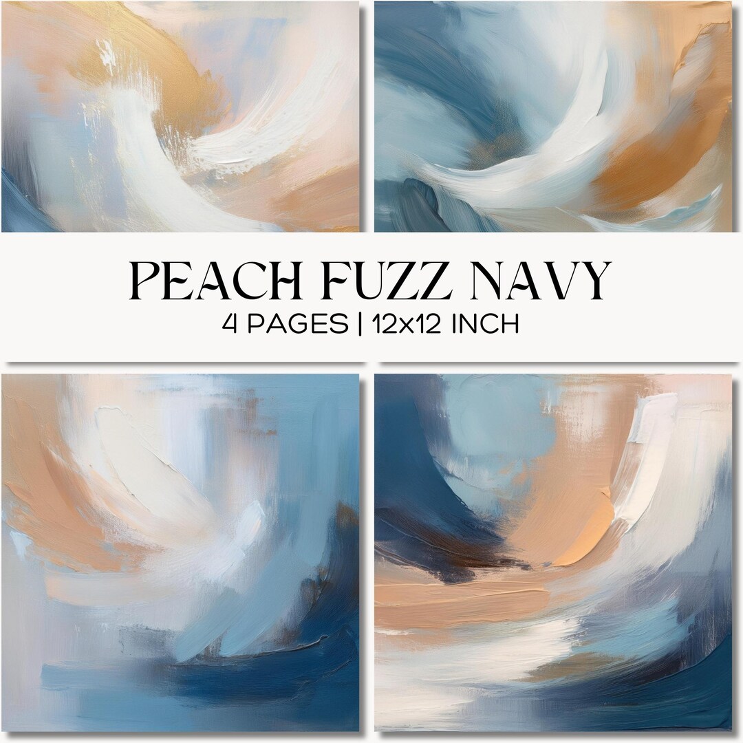 Peach Fuzz Navy Abstract Art, Modern Brushstroke Textured Digital ...