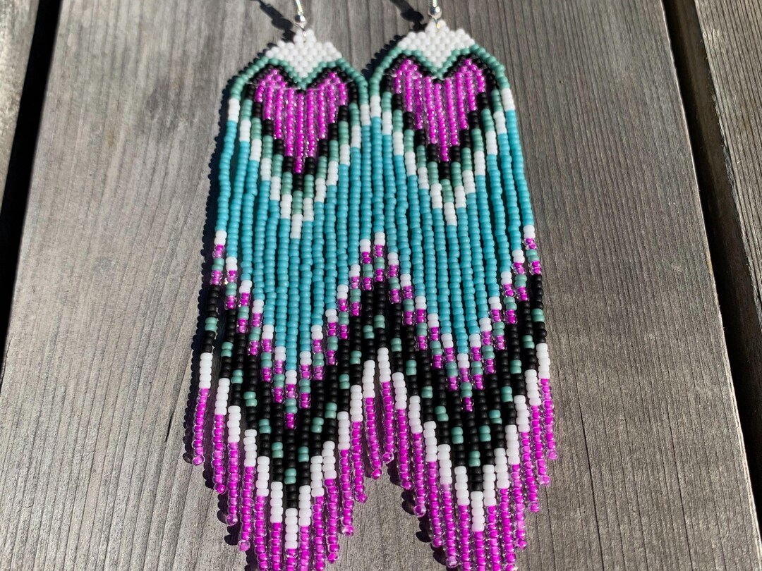 Seed Bead Fringe Beaded Heart Pattern Jewelry - Valentines Day Handmade ...