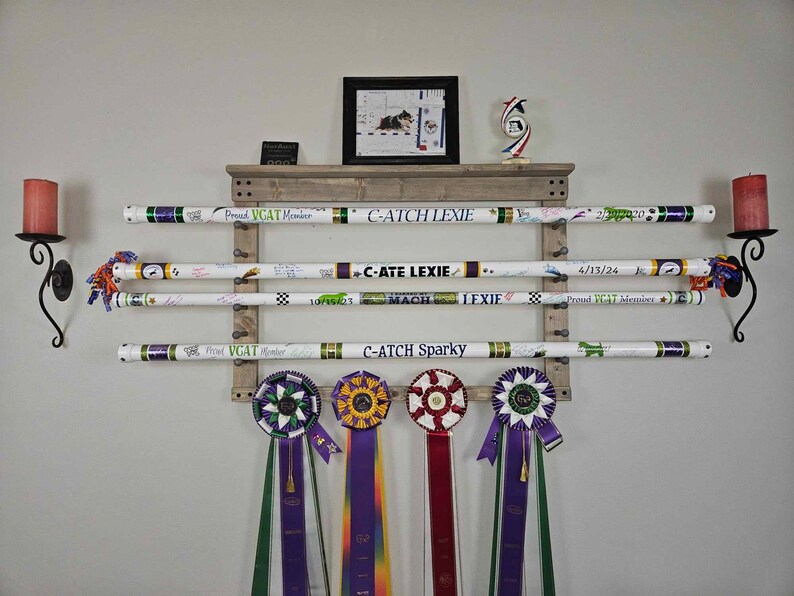 Wooden Award Display Rack: for Dog Agility Title Bars and Ribbons 36" 6 ...