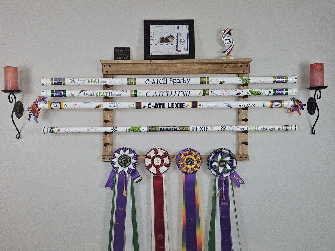 Wooden Award Display Rack: for Dog Agility Title Bars and Ribbons 36" 6 ...