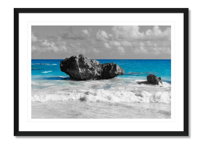 36 X 24 Inch Black and White Color Splash Beach Boulder Wall Art, Beach ...
