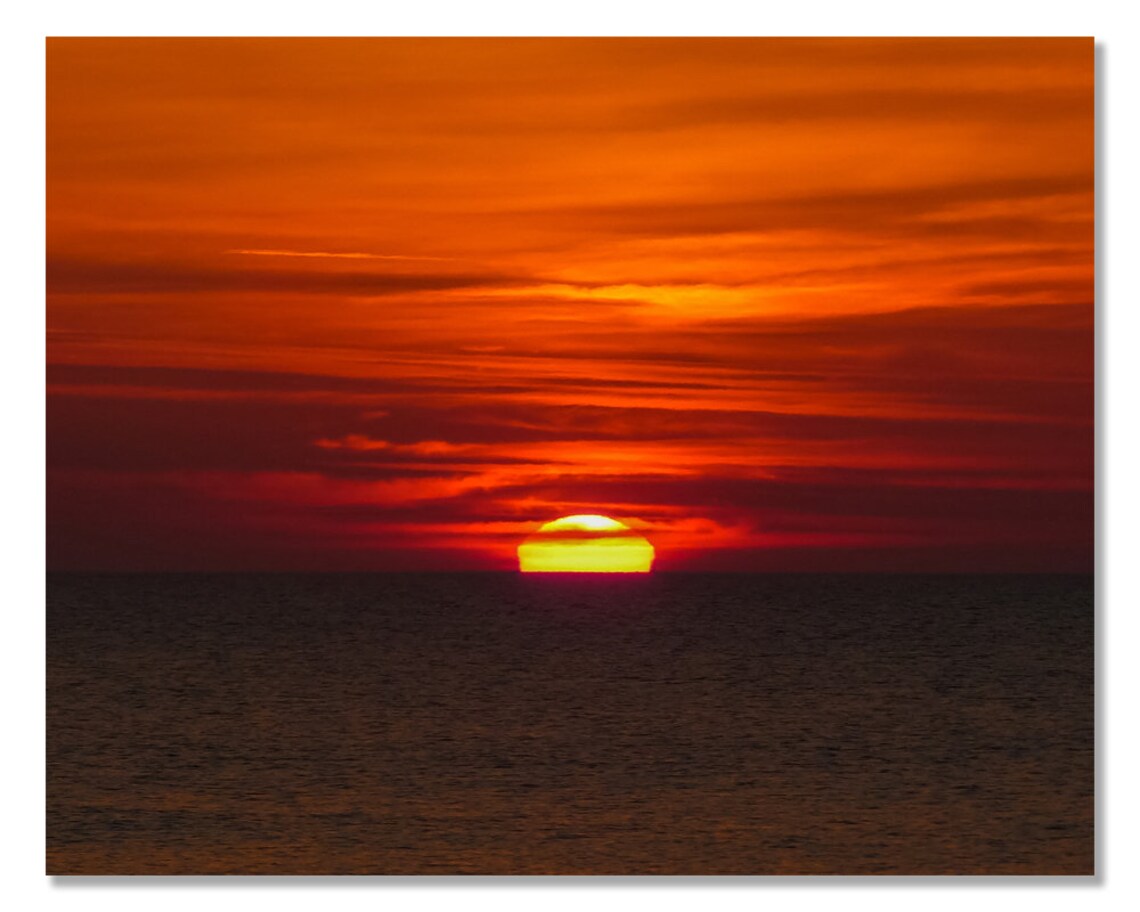 Ocean Red Sky Sunset Photography Print, Ocean Sunset Sky, Home Decor ...