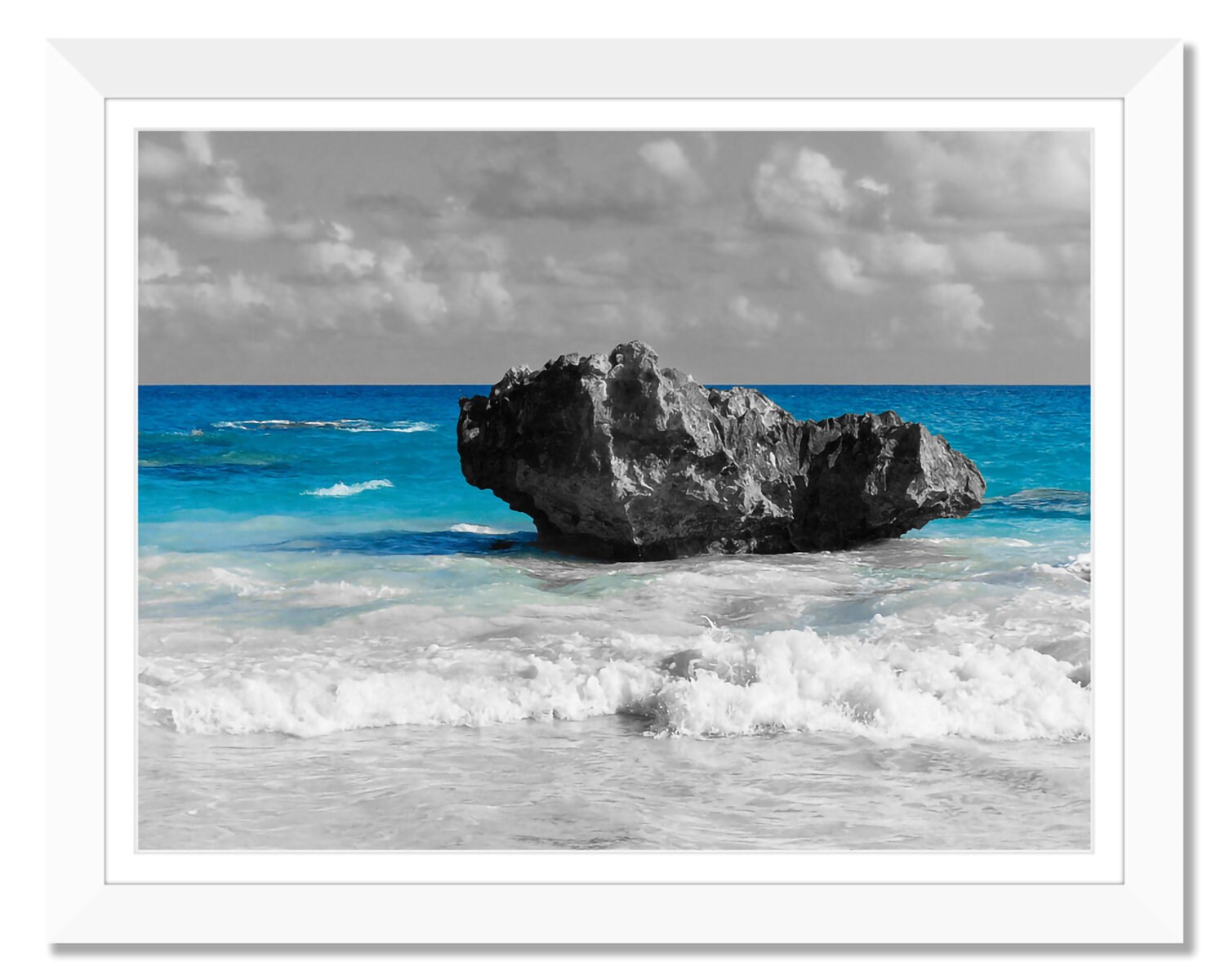 Black and White Color Splash Photography Print, Boulder Coastal Print ...