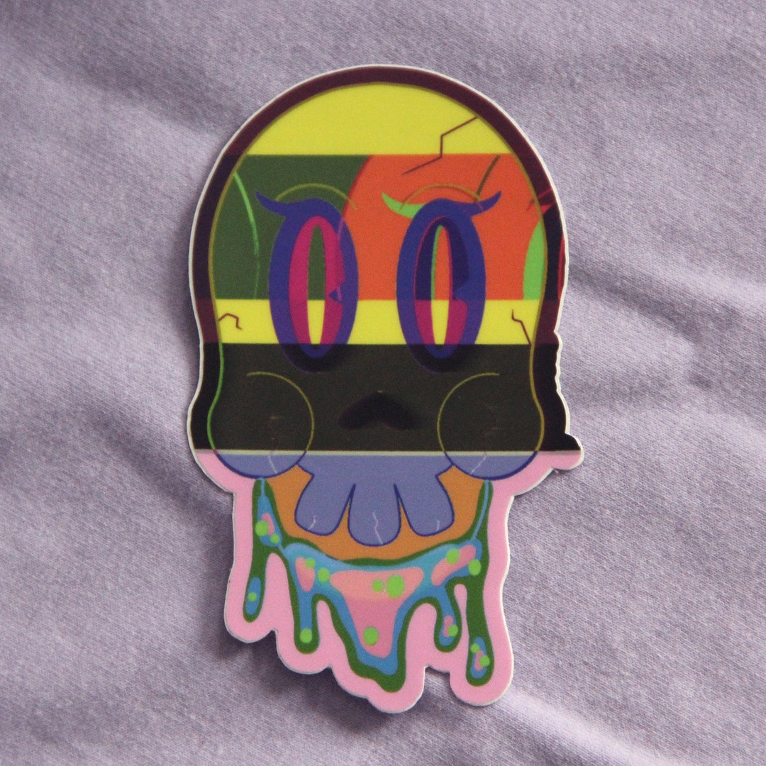 Glitch Skull Trippy Sticker Waterproof Sticker Spooky Sticker - Etsy