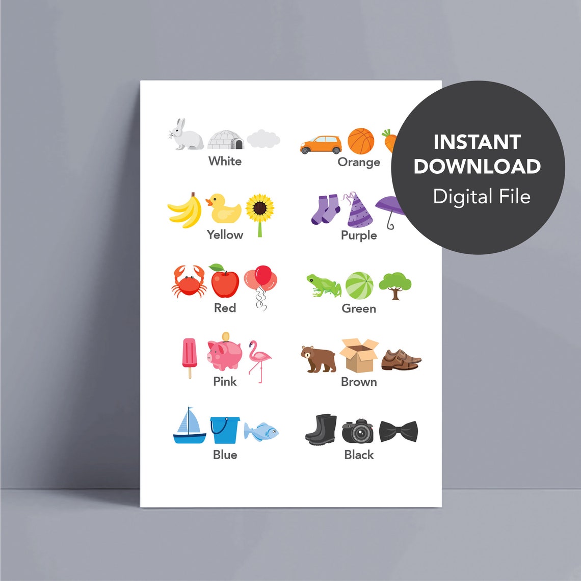 Colour Poster, Colour Chart, Educational Wall Art, Instant Download ...