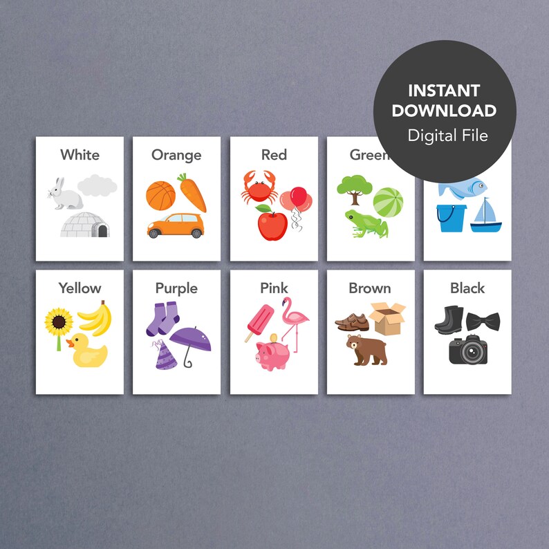 Colours Flash Cards, Digital Download, Color Chart, Educational Game ...