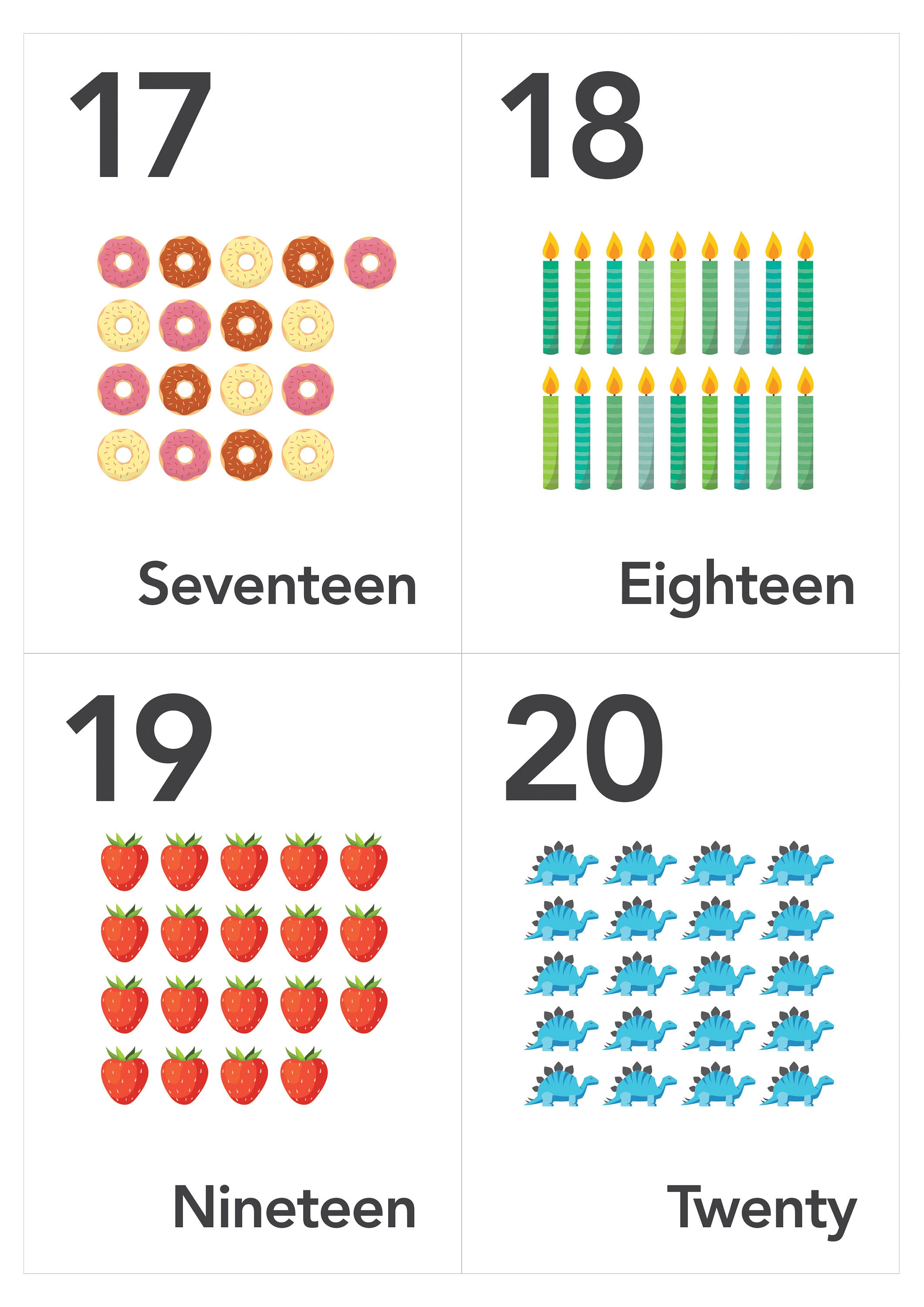 Numbers Flash Cards, Digital Download, Counting Card Set, Numbers 1-20 ...