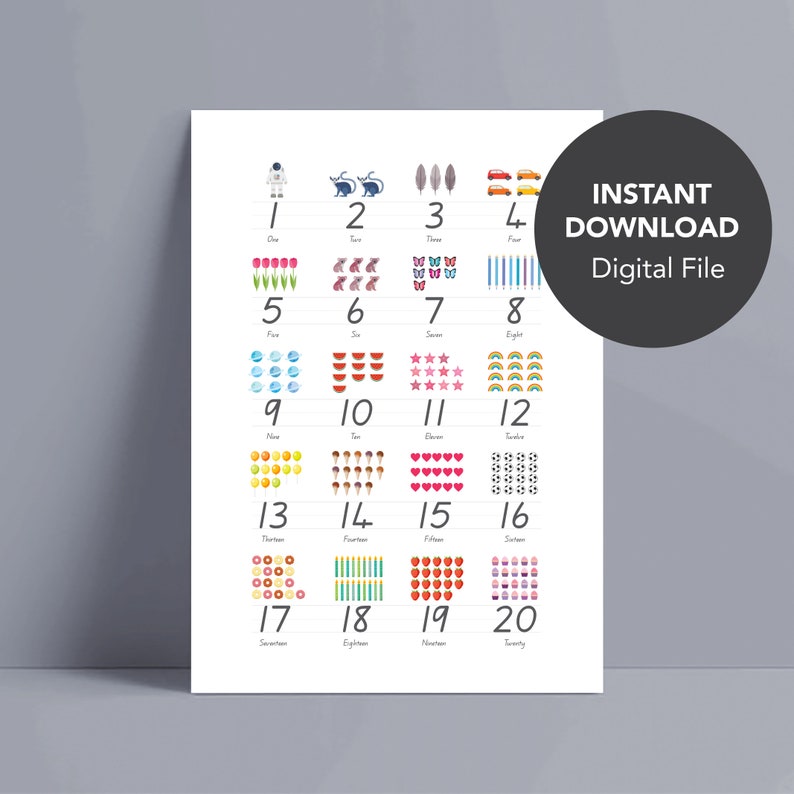 Numbers Counting Poster Instant Download Printable Kids - Etsy