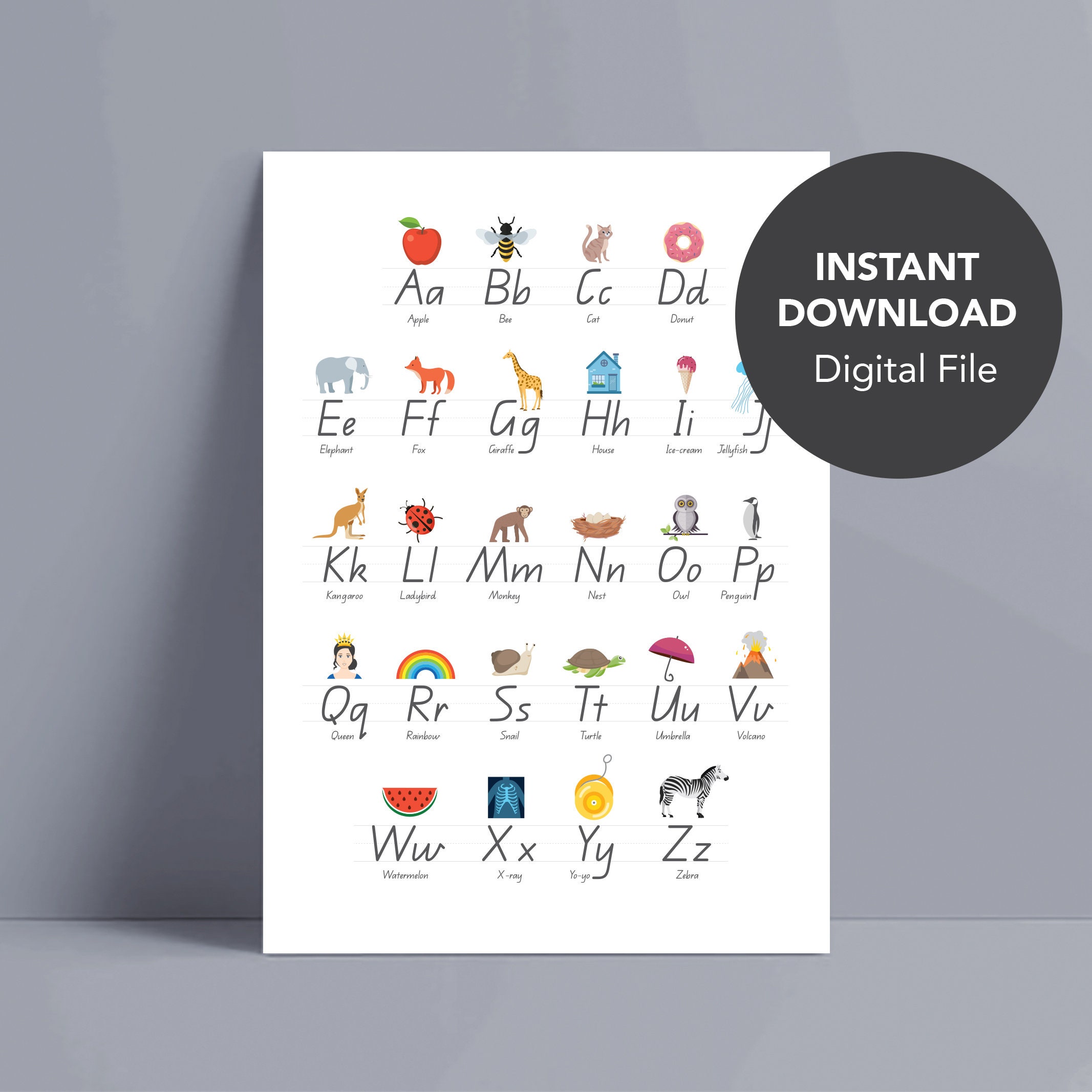 ABC Poster Printable, Alphabet Print Download, Alphabet Wall Art ...