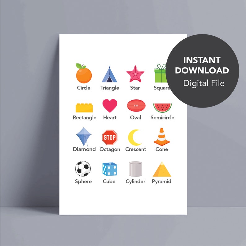 Shapes Poster, Educational Wall Art, Instant Download, Printable ...
