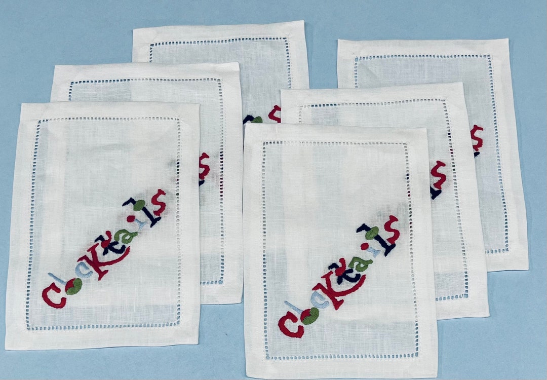 Set of 6 Hand Embroidered Cocktail Napkins - Etsy