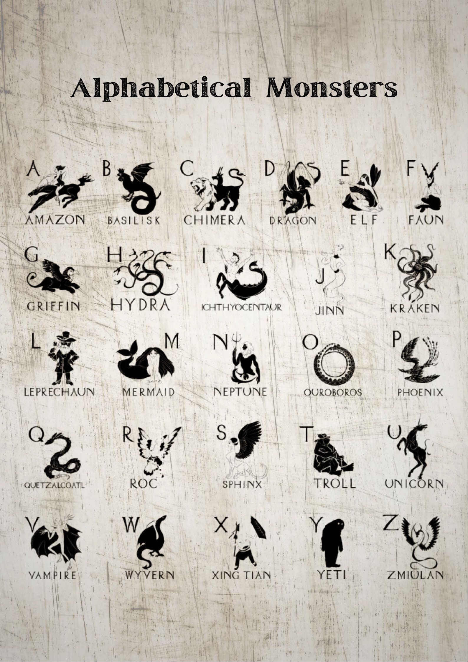 Créatures mythiques monstres mythiques alphabétique | Etsy France