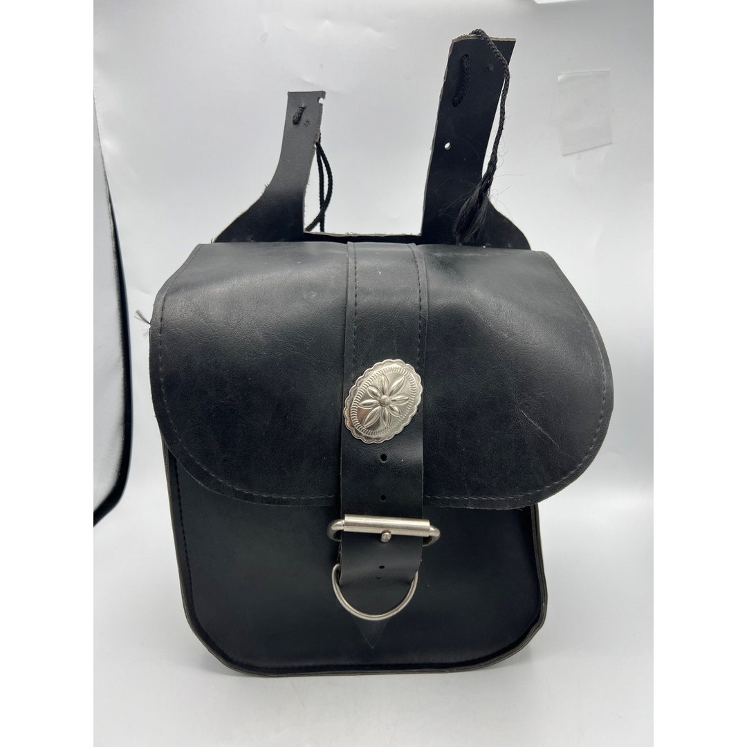 Willie and Max Black Leather Saddle Bag With Concho Bike Travel ...