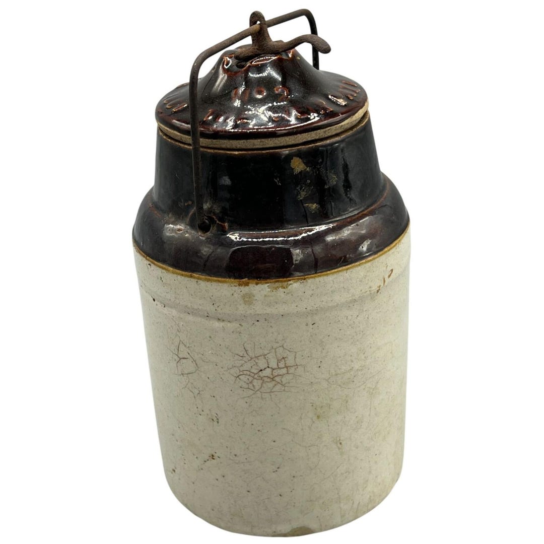 Antique Stoneware Weir # 2 Pickle Crock 1qt Food Storage Brown Lid ...
