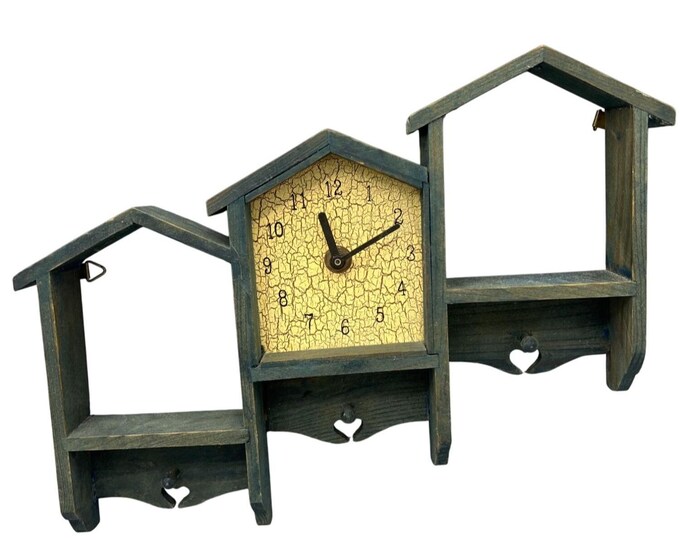 Wooden Clock With Built in Mini Shelves & Hooks Hearts 12" W Green ...