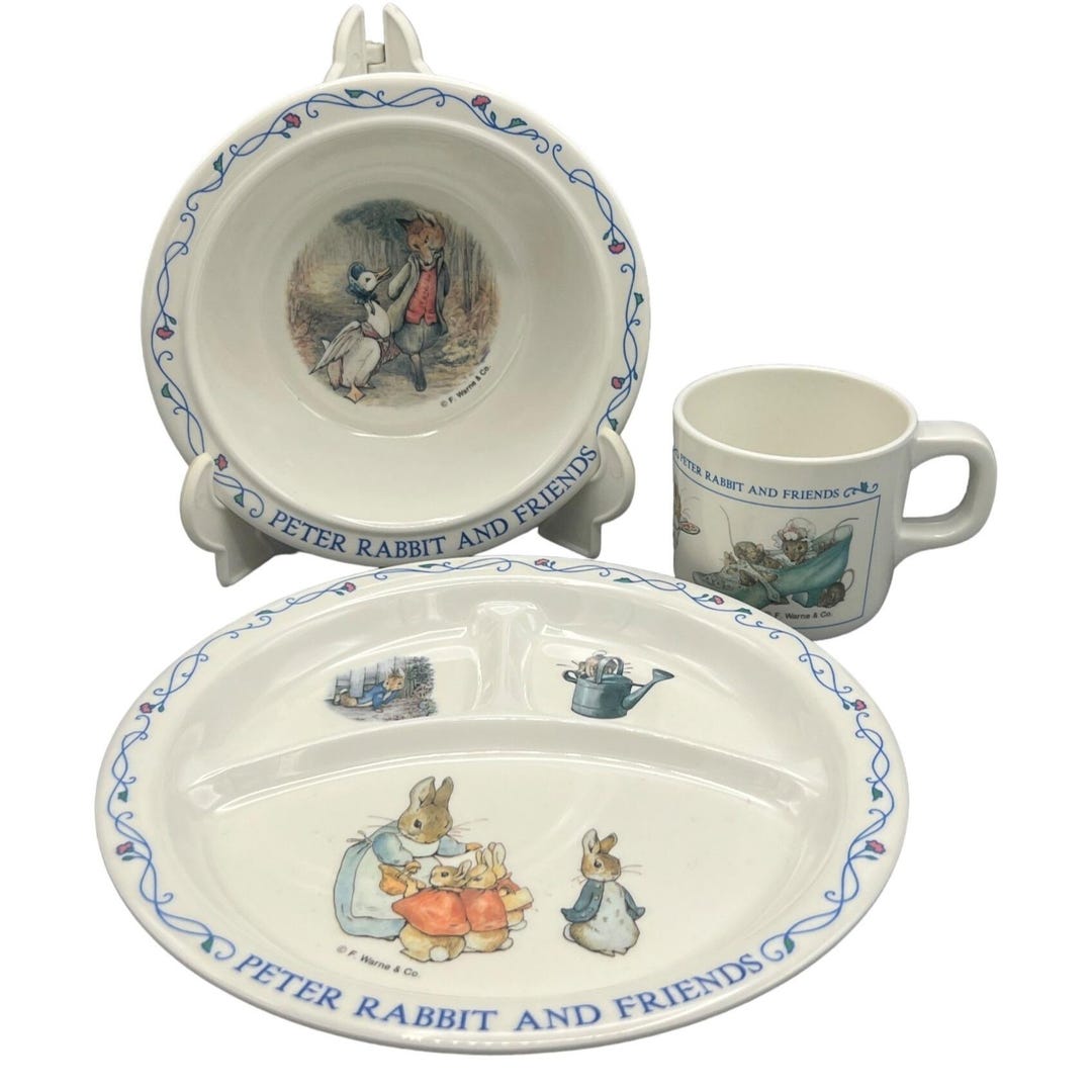 Vtg Peter Rabbit Dinner Set Plate Bowl Cup Melamine by Eden 3 Piece ...