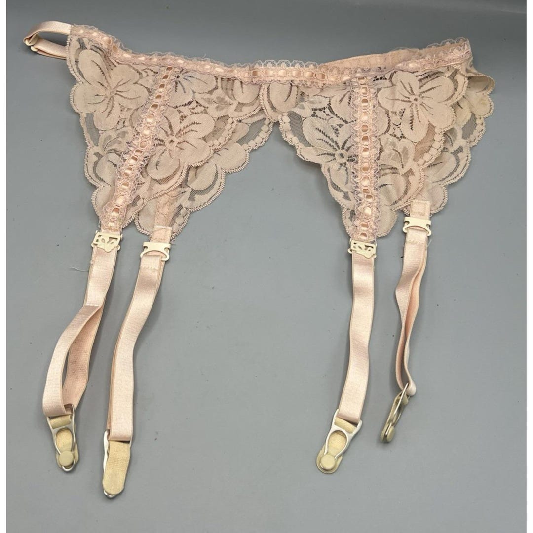 Vtg 1960s Glydons Made in Hollywood Pink Lace Garter Belt L Metal Clips ...