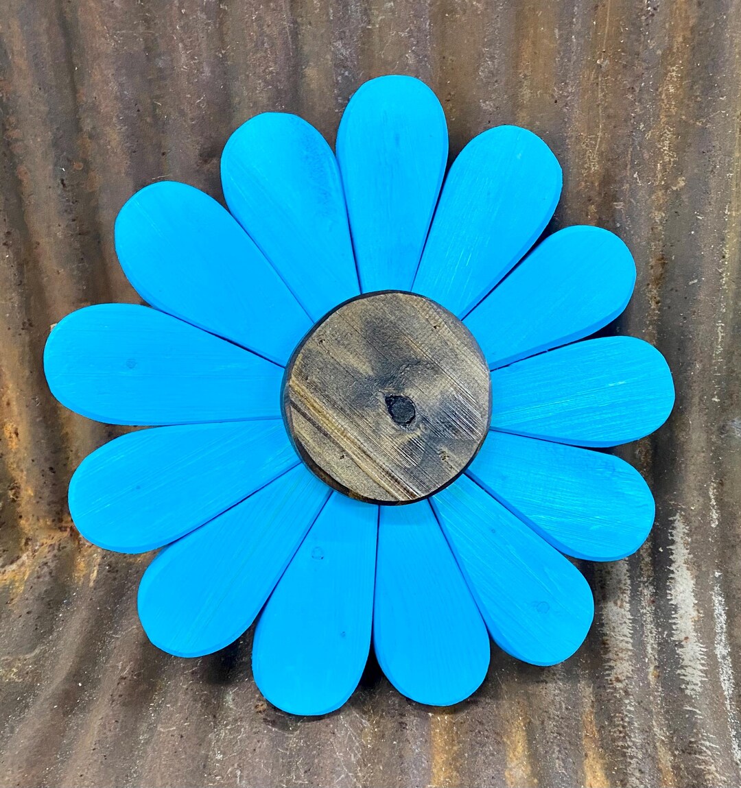 Vibrant Sky Blue Wood Flower Wall Accent Handcrafted From Repurposed ...