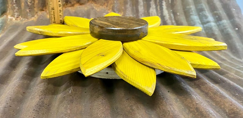 Vibrant Yellow Wooden Flower Wall Art Handcrafted From Recycled ...