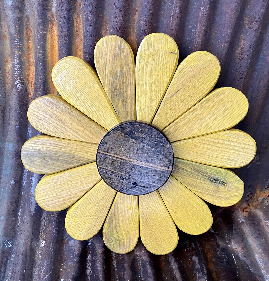 Yellow Wooden Flower Wall Decoration Handcrafted From Salvaged ...