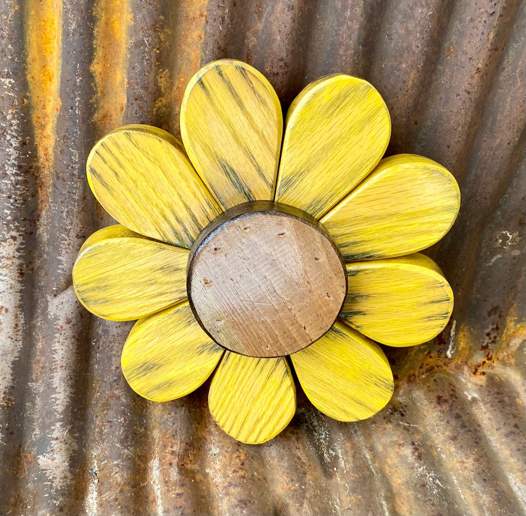Miniature Yellow Wooden Daisy Wall Decoration Handcrafted From ...